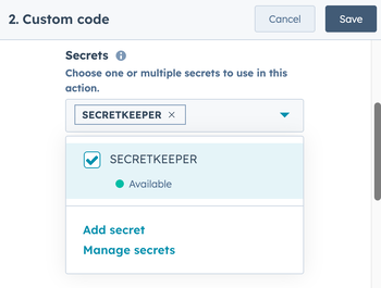 Workflows | Custom Code Actions - HubSpot docs
